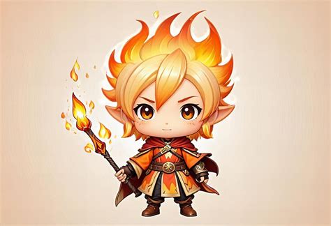 Graphic Chibi Fire Mage Character Design Premium Ai Generated Image