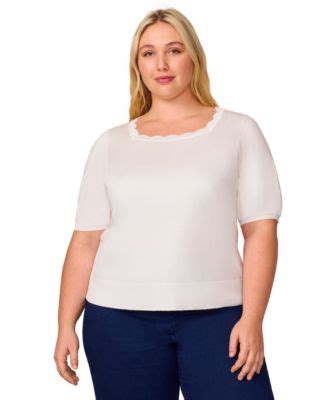 Melissa Paige Plus Size Elbow Sleeve Scalloped Neck Sweater