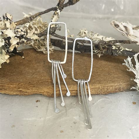 Large Silver Synthesis Open Rectangular Earrings