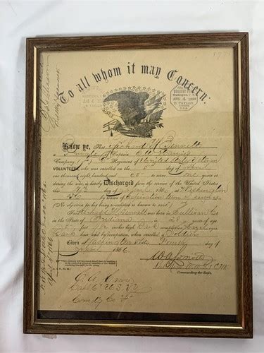 1866 Civil War Discharge Papers ~ Private Richard Bennett Sullivan Co