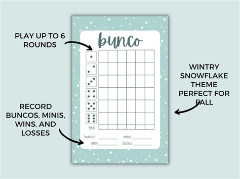 Printable Snowy Bunco Score Sheets Winter December January Bunco Set