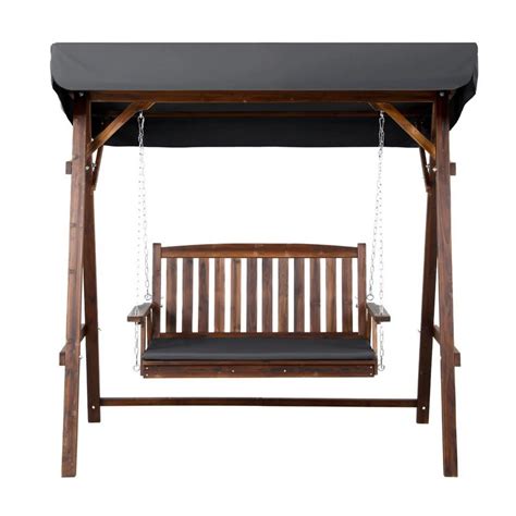Gardeon Outdoor Wooden Swing Chair Garden Bench Canopy Cushion 2 Seater