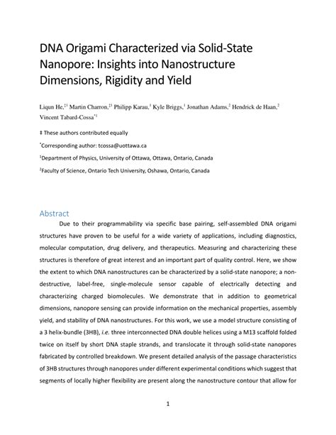 Pdf Dna Origami Characterized Via Solid State Nanopore Insights Into