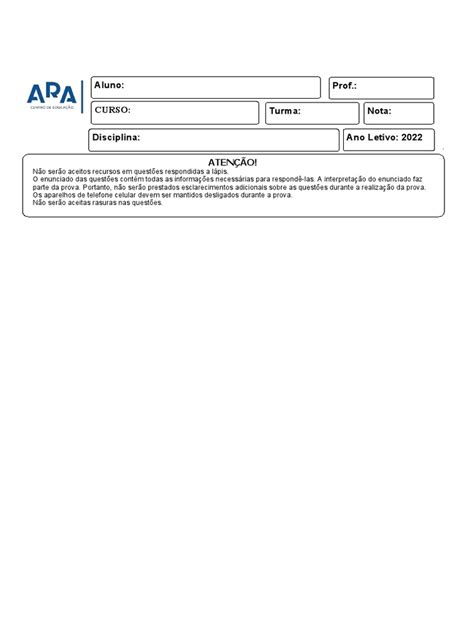 Cabeçalho De Provas Padrão Pdf