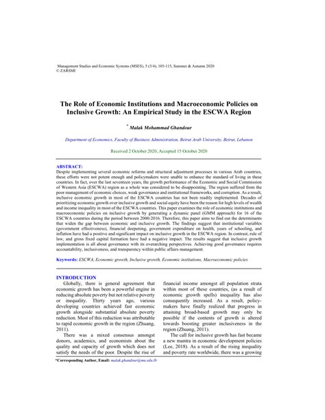 Pdf The Role Of Economic Institutions And Macroeconomic Policies On
