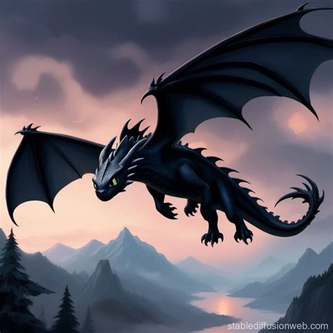 Night Fury Dragon In Flight Stable Diffusion Online
