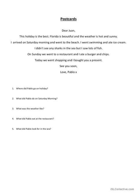Postcard Writing Skills English Esl Worksheets Pdf And Doc