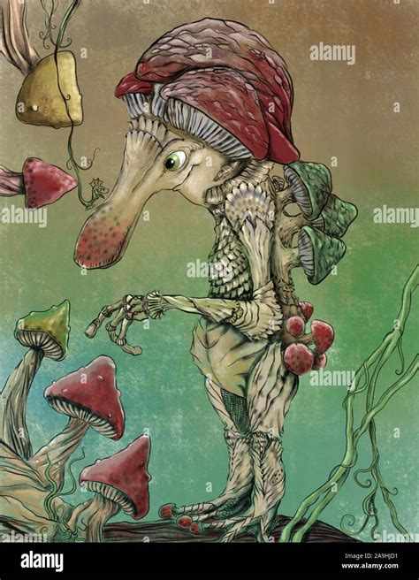 Mushroom Man An Anthropomorphic Fantasy Monstrous Creature Sprouting