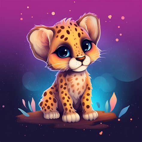 Premium Ai Image Cute And Adorable Cartoon Cheetah Fantasy Dreamlike