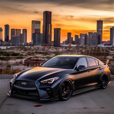 Infiniti Q50 Q60 Sports Car Cityscape Sunset Poster Art Background