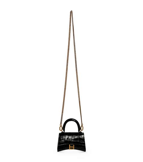 Balenciaga Mini Croc Embossed Hourglass Chain Wallet In Black Modesens