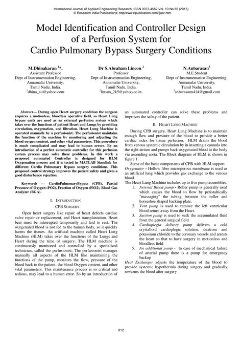 Pdf Model Identification And Controller Design Of A Perfusion System For Cardio Pulmonary