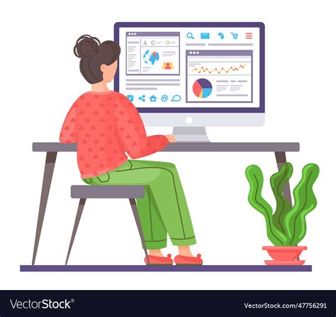 Office Worker Or Freelancer Analysing Statistic Vector Image