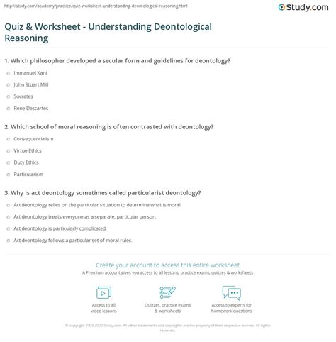 Quiz And Worksheet Understanding Deontological Reasoning