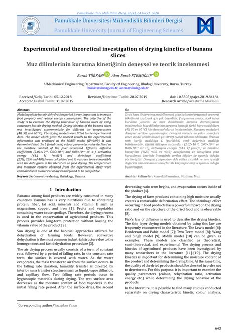 Pdf Experimental And Theoretical Investigation Of Drying Kinetics Of Banana Slices