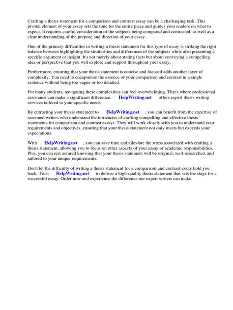Thesis Statement For A Comparison And Contrast Essay Pdf Essays