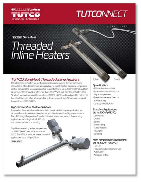 Threaded In Line Air Heaters Southeast Thermal Systems