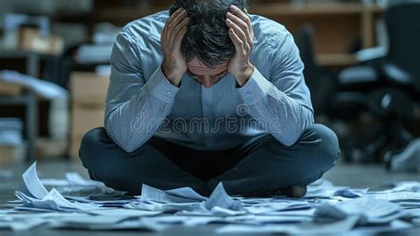 Overwhelmed Businessman Multitasking Deadline Stress Stock Illustration
