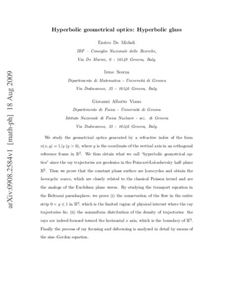 Pdf Hyperbolic Geometrical Optics Hyperbolic Glass