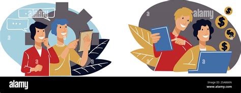 Vector Illustration Showcasing A Team Collaborating On Data Analysis
