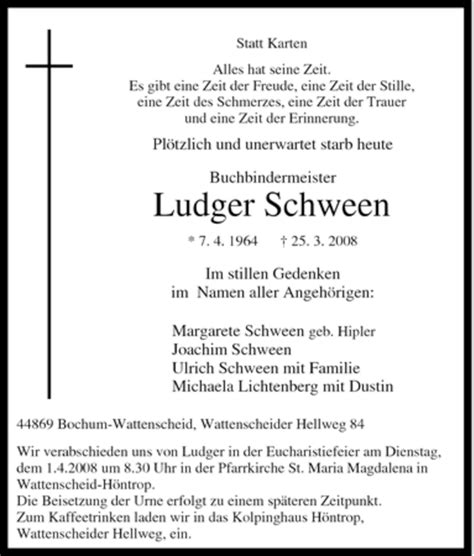 Traueranzeigen Von Ludger Schween Trauer In Nrw De