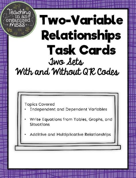 Two Variable Relationships Task Cards Additive And Multiplicative W Qr