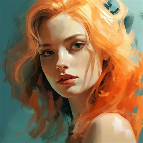 Digital Art Painting Orange Haired Girl With Detailed Character