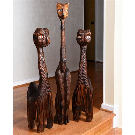 Collection Of Witco Carved Cedar Wood Tiki Cats Meathead And Friends At 1stdibs