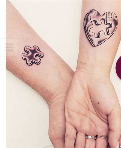 His And Her Puzzle Piece Tattoos Puzzle Heart Tattoo Husband And