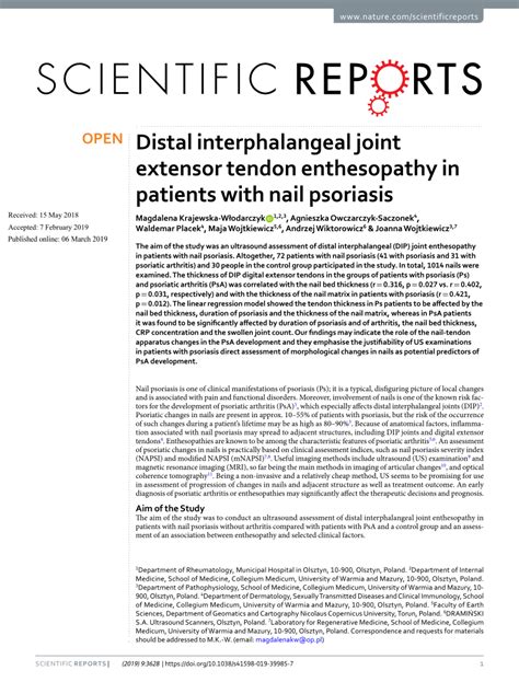 Pdf Distal Interphalangeal Joint Extensor Tendon Enthesopathy In Patients With Nail Psoriasis