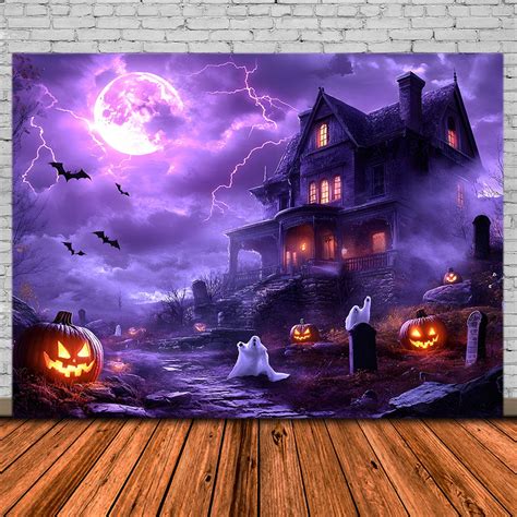 Halloween Purple Night Sky Lightning Ghost Backdrop Uk Rr9 108