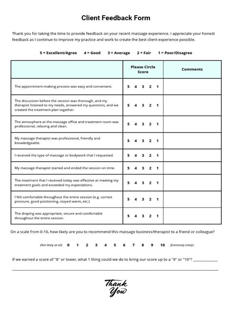 Massage Feedback Form V1 Pdf Massage Psychology