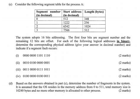 solved consider the following segment table for the process