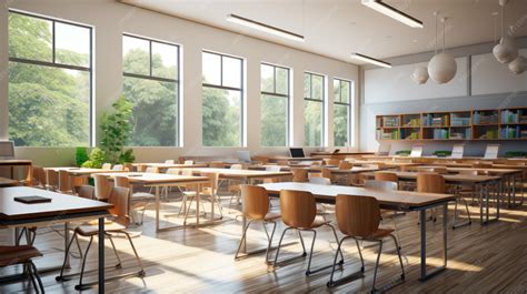 Premium Ai Image A Modern Classroom With Sleek Furniture Embodies