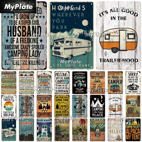 Bar Sign Plate Poster Camping Vintage Decor Door Maps Camping Map
