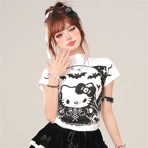 Summer Sweet Cool Style Graffiti Hello Kitty Print Slim T Shirt