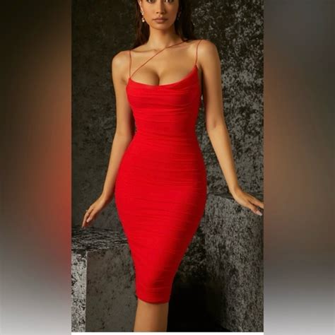 Oh Polly Dresses Oh Polly Red Spaghetti Strap Bodycon Midi Dress