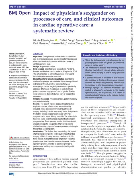 Pdf Impact Of Physicians Sexgender On Processes Of Care And
