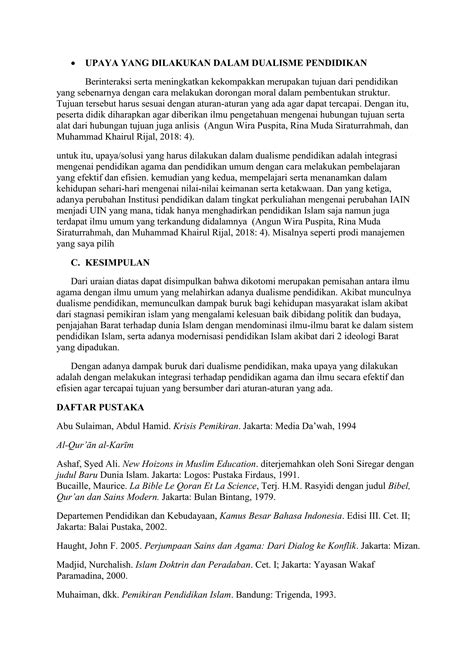 Dwi Yurisza Syafitri Problematika Dikotomi Ilmu Pengetahuan Dan Solusinya Pdf