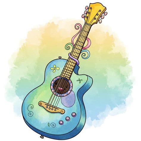 Cartoon Style Illustration Of An Acoustic Guitar With A Whimsical Design The Body Is Stock