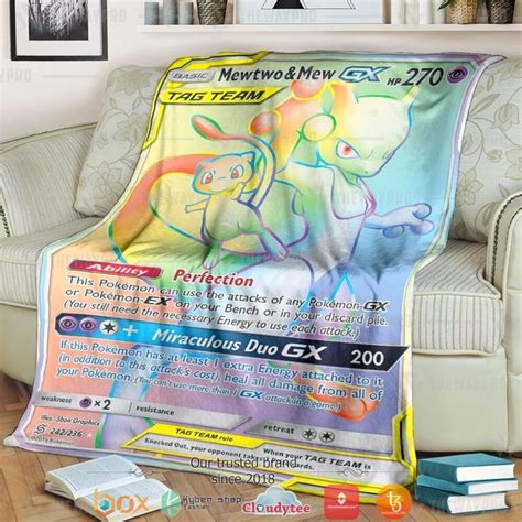 Anime Pokemon Mewtwo Mew Gx Soft Blanket Pixeltee