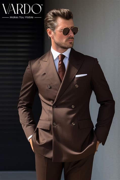 Mens Chocolate Brown Double Breasted Suit Slim Tailored Fit Etsy