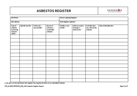 Asbestos Register And Site Assessment Pdf