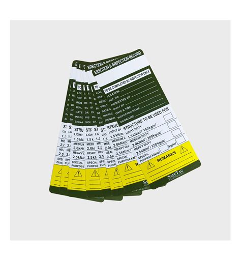 Scaff Tag Inspection Record Insert Available For Same Day Dispatch