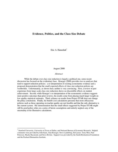 Pdf Evidence Politics And The Class Size Debate