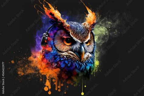An Owl With A Colorful Background And A Black Background With A Black