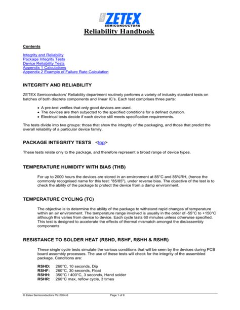 Reliability Handbook Package And Device Testing