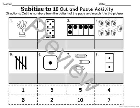 Subitize To 10 Worksheet By Owl And Acorn Primary Tpt