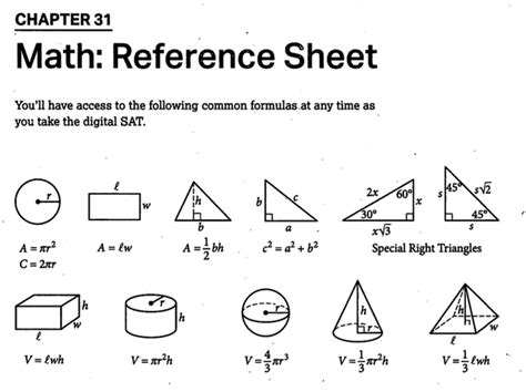 Digital Sat Math Reference Sheet And Provided Geometric Formulas Rdsats
