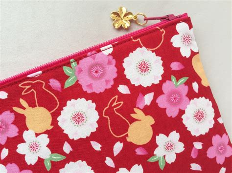 Sakura And Usagi Zipper Pouch Pencil Case 4”x8” Or Cosmetic Pouch 5”x8
